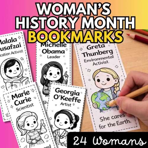 Women Bookmark | Womens History Month Coloring Bookmarks | Famous Women