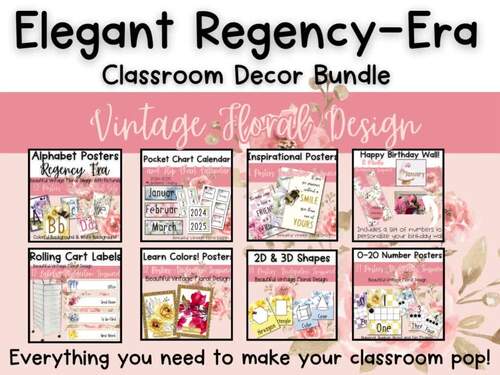Regency-Era Vintage Floral Decor Bundle | Calm & Elegant Classroom Theme