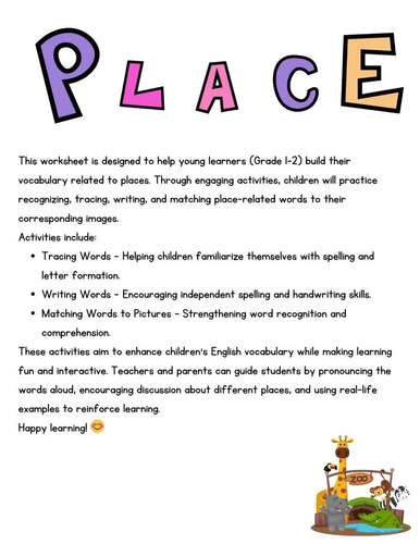 Places Vocabulary Worksheets | Kindergarten to 2nd Grade ESL & ELA ...