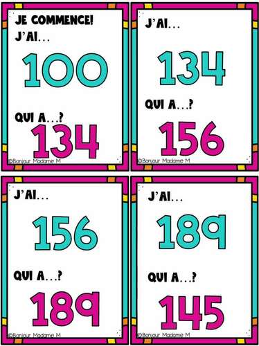 FRENCH Math game J'ai... Qui a...? Les Nombres 100-200 | Numbers 100-200