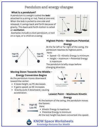 Pendulum & Energy Changes Worksheet | PE to KE Conversion | Clear Notes ...