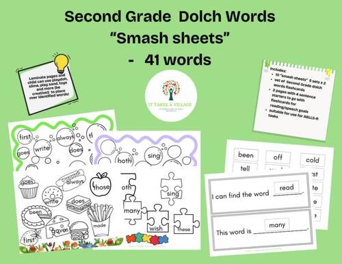 Second Grade Dolch Words Flashcards "Smash sheets" set | TPT