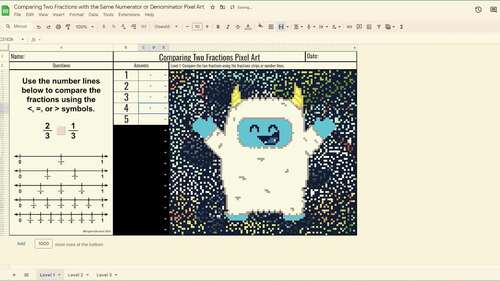Google Sheets Pixel Art Comparing Two Fractions TEKS 3.3H by Enigma ...