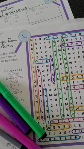 Equations Word Search Puzzle Activity Bundle // One, Two & Multi-step ...
