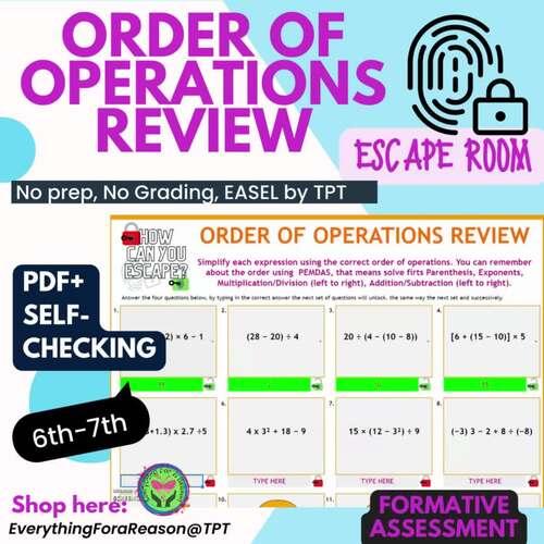 Order of Operations Escape Room REVIEW + PDF + EASEL | TPT