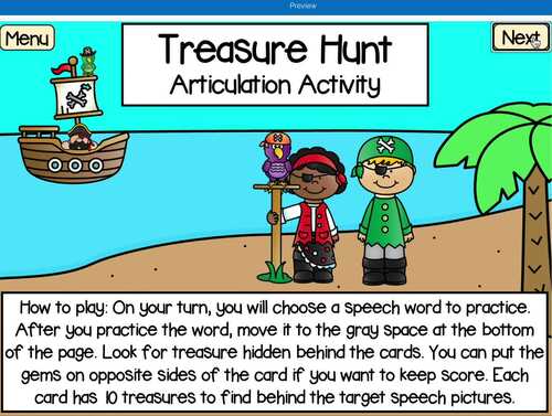 Pirate Treasure Hunt Articulation Game Boom Cards Speech Therapy Summer ...