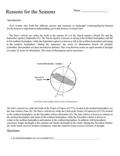 Reasons For The Seasons by Geology and Ecology Store | TPT