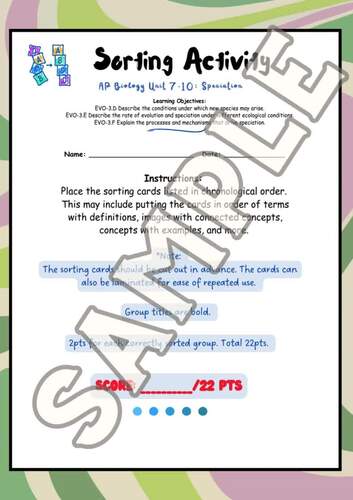 AP Biology Unit 7.10 Sorting Activity: Speciation | TPT