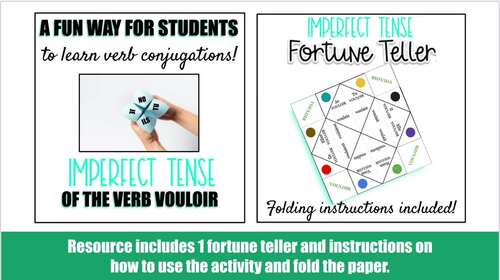 French Verb VOULOIR - IMPERFECT TENSE Fortune Teller - Cootie Catcher