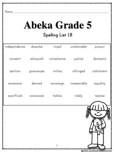 Abeka Spelling, Vocabulary & Poetry 5 - 5th Ed - List 18 - USA Docs ...