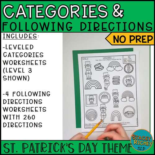 St. Patrick's Day Categories Speech Therapy Activities NO PREP Worksheets