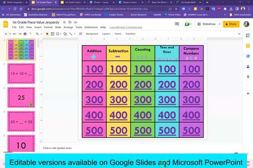 1st Grade Place Value Jeopardy Style Game Show, Place Value, Addition ...