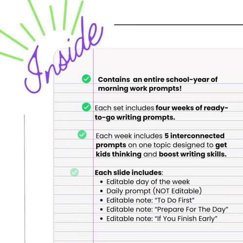 Morning Work Warm Ups - Bell Ringer Writing Activities - Year Long BUNDLE