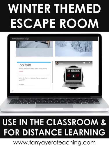 Winter Digital Escape Room Math Game Snowstorm Themed December Activities