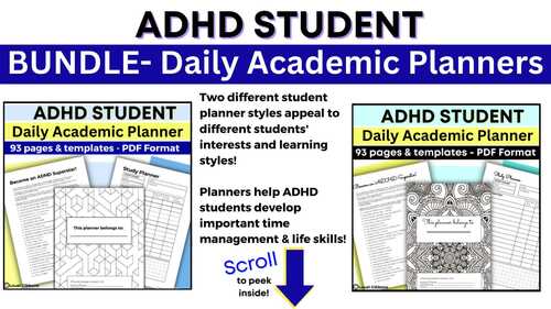 ADHD Activities Daily Student Planners ADHD High School Middle School ...