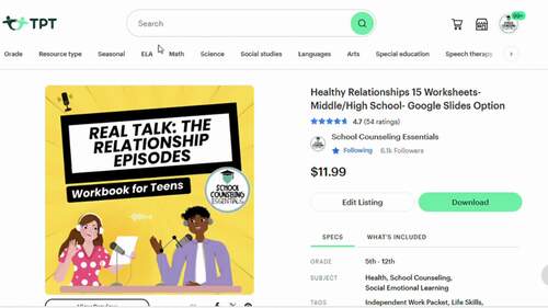 Healthy Relationships 15 Worksheets- Middle/High School- Google Slides ...