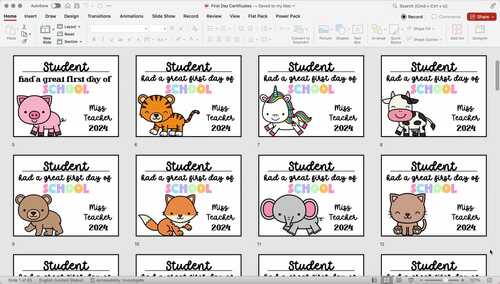 First Day of School Certificates (Pre-K - 2nd) Editable in PowerPoint
