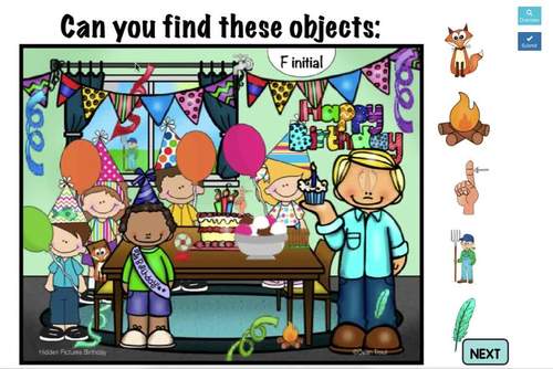 Boom Cards Articulation Activity Birthday Party Hidden Pictures Grades K-3