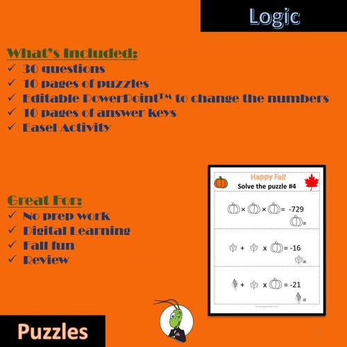 Fall Logic Picture Puzzles for Number Sense in Algebra | TPT