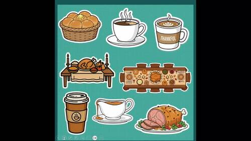 Clip Art Stickers Thanksgiving Table Foods Holiday slides Moveable ...