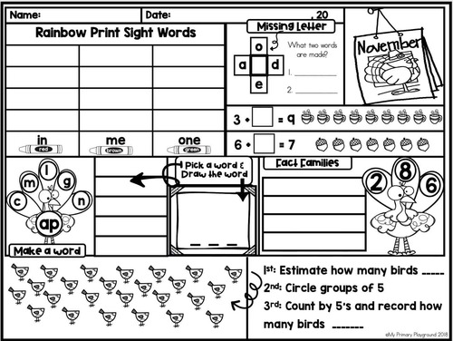 1st Grade Morning Work | Spiral Math and ELA | November | TpT
