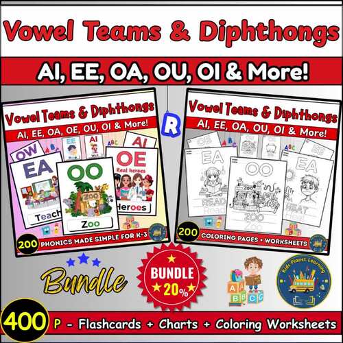 Vowel Teams & Diphthongs Mega Bundle | Flashcards, Charts & Coloring ...