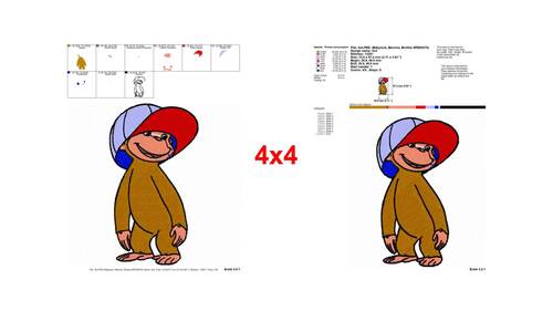 Curious George smiling monkey red and blue baseball cap embroidery ...