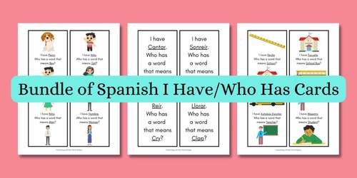 Spanish Vocabulary I Have Who Has Cards with Farm School Food and ...