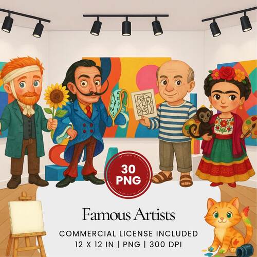 Famous Artists Watercolor Clipart by Ikota Design | TPT