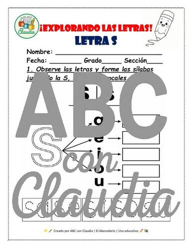 Letra S: Hojas de Trabajo en Español by ABC con Claudia | TPT