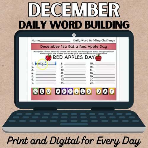 December Word Work for Google Slides™ | Print and Digital Daily Word ...