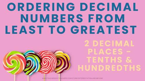 Ordering Decimals from Least to Greatest Worksheets : 2 Decimal Places