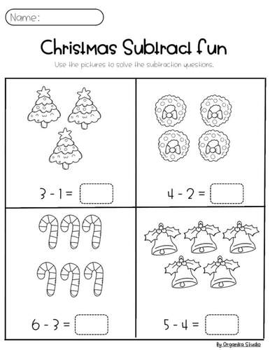 Christmas Subtraction with picture to 10 - Christmas math Worksheet
