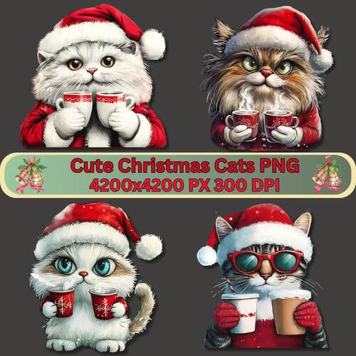Cute Christmas Cats PNG, Meowy Christmas PNG,Cats Lover Christmas PNG ...