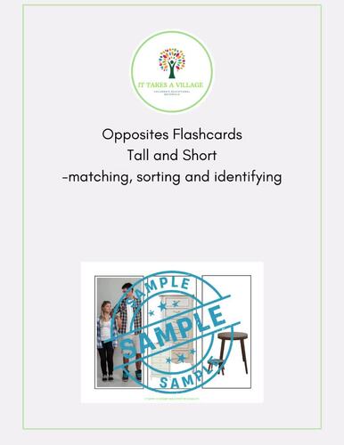 Opposites Flashcards-Tall and Short-matching word to picture and sorting