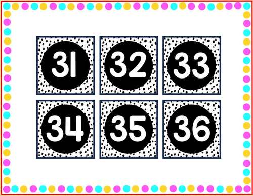 Printable Black and White Number Labels, Classroom Calendar Numbers
