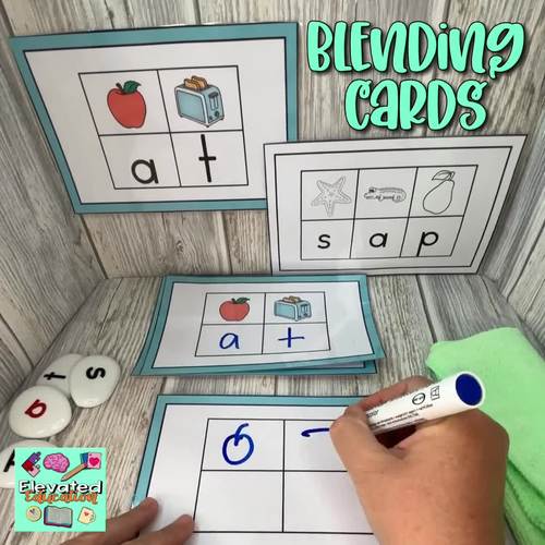 Phonics and literacy centers blending worksheet and card bundle | TPT