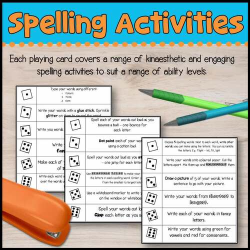 Spelling Activity Cards - 20 Dice Roll Activity Cards by Ideacations