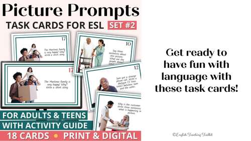 Picture Prompts Task Cards Activities for Adult ESL - Slides and Cards ...
