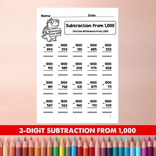 3-Digit Subtraction from 1,000 Worksheets | Subtracting Within 1,000 ...