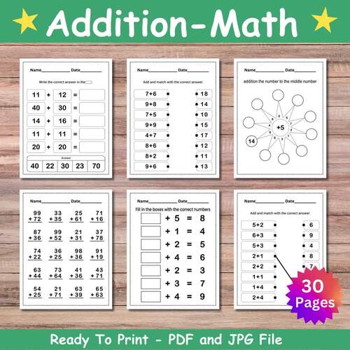 Basic Math Addition facts sheets, Addition Math Fact Fluency Practice ...