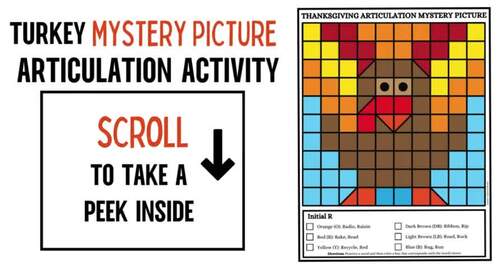 Thanksgiving Articulation Mystery Picture: R Initial, Vocalic & Blends