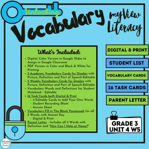 myView Vocabulary Cards & Activities 3rd Grade Unit 4 Week 5 with Task ...