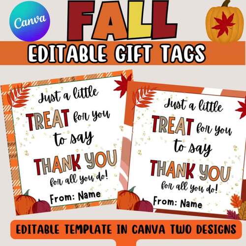 Fall Gift Tags Activities Teachers and Students Cute treat Thanksgiving ...