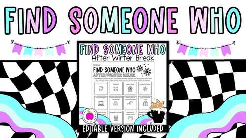 After Winter Break Activity- Find Someone Who Editable Team Building Game