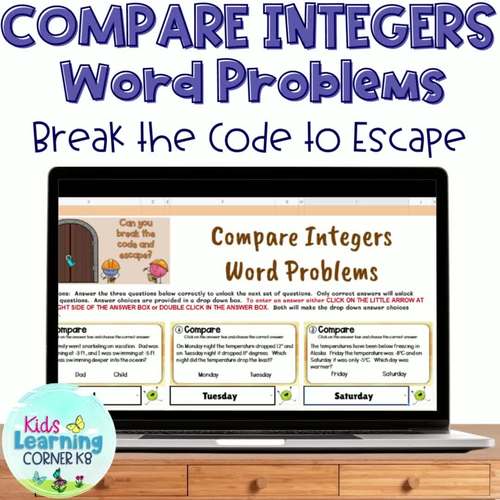 Comparing Integers Practice - Word Problems - Digital Math Escape Activity