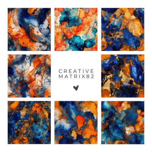 Blue Orange Alcohol Ink Digital Paper | Navy Gold Seamless Patterns ...