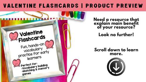 Valentine’s Day Flashcards | Valentine Vocabulary Cards | Print & Go