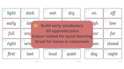 Opposites Flashcards – 50 Word Pairs to Build Early Vocabulary | TPT