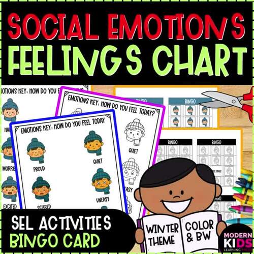 Winter Feelings Chart: SEL Counseling Bingo Games & Check-In Clip Cards